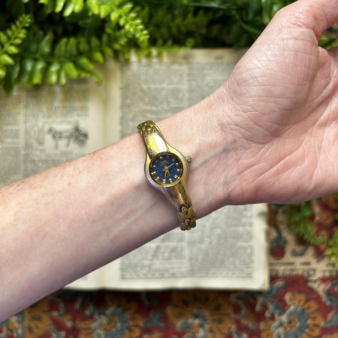 Women's Gold and Navy Watch | Depop