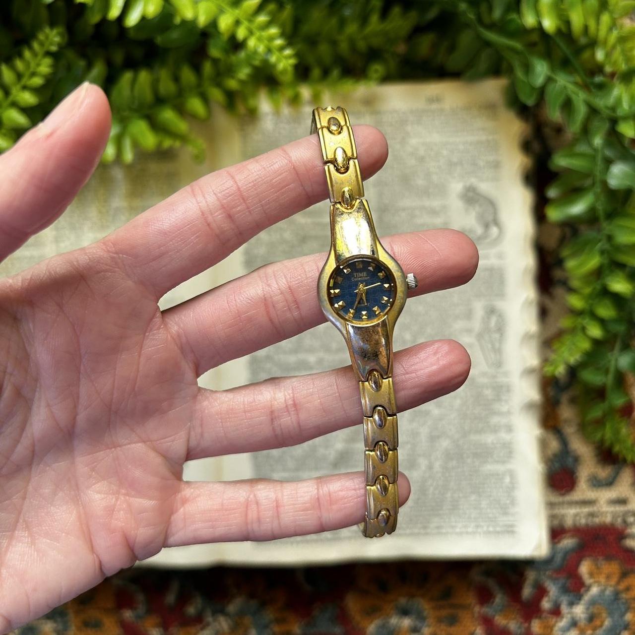 Women's Gold and Navy Watch | Depop