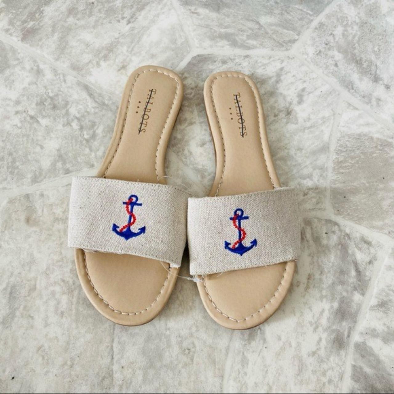 NWOT TALBOTS tan embroidered anchor sandals SZ... - Depop