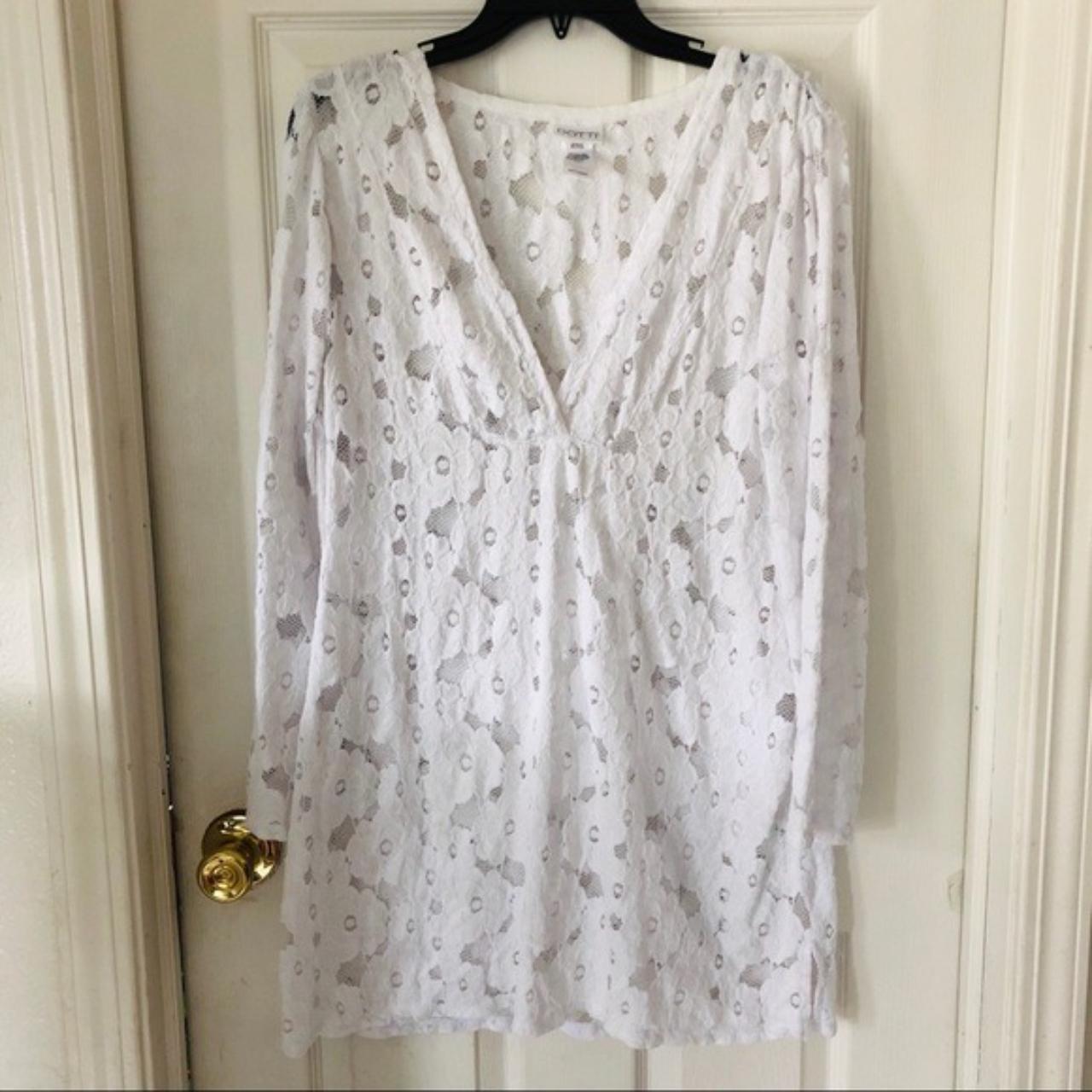 DOTTI white lace floral V neck swimsuit cover up... - Depop