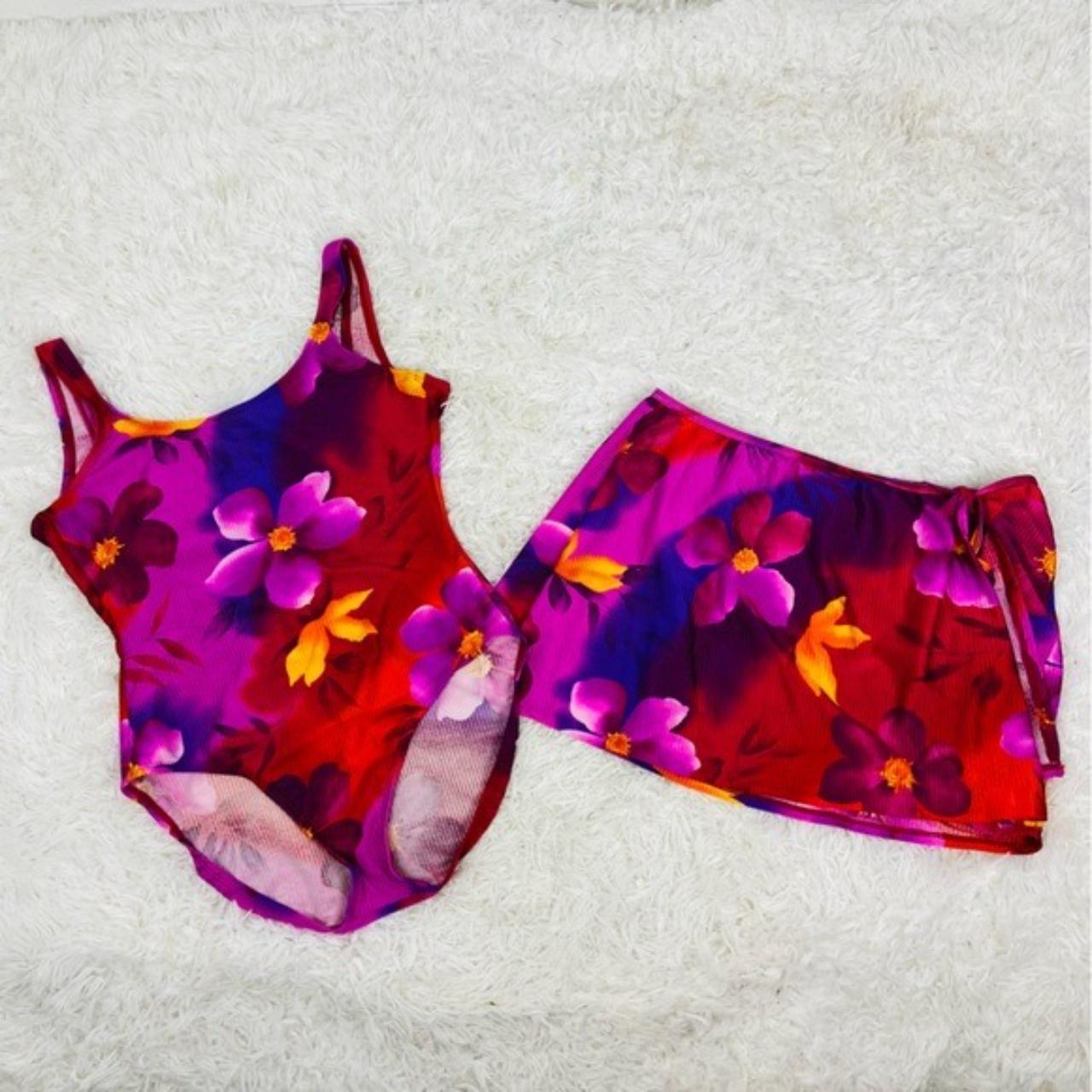 Vintage Colorful Floral One Piece W Matching Cover Depop