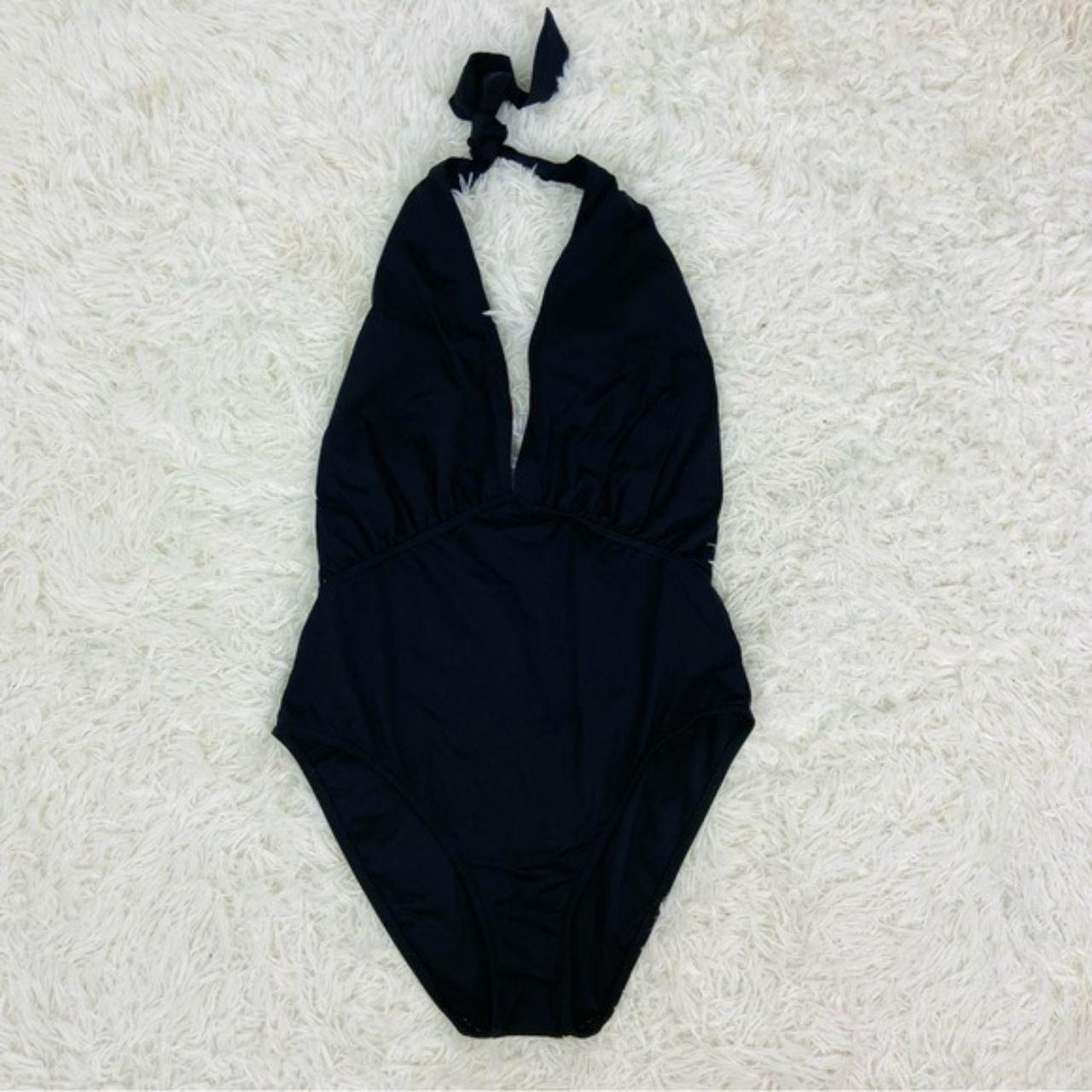 VICTORIAS SECRET black one piece V neck tie back... - Depop