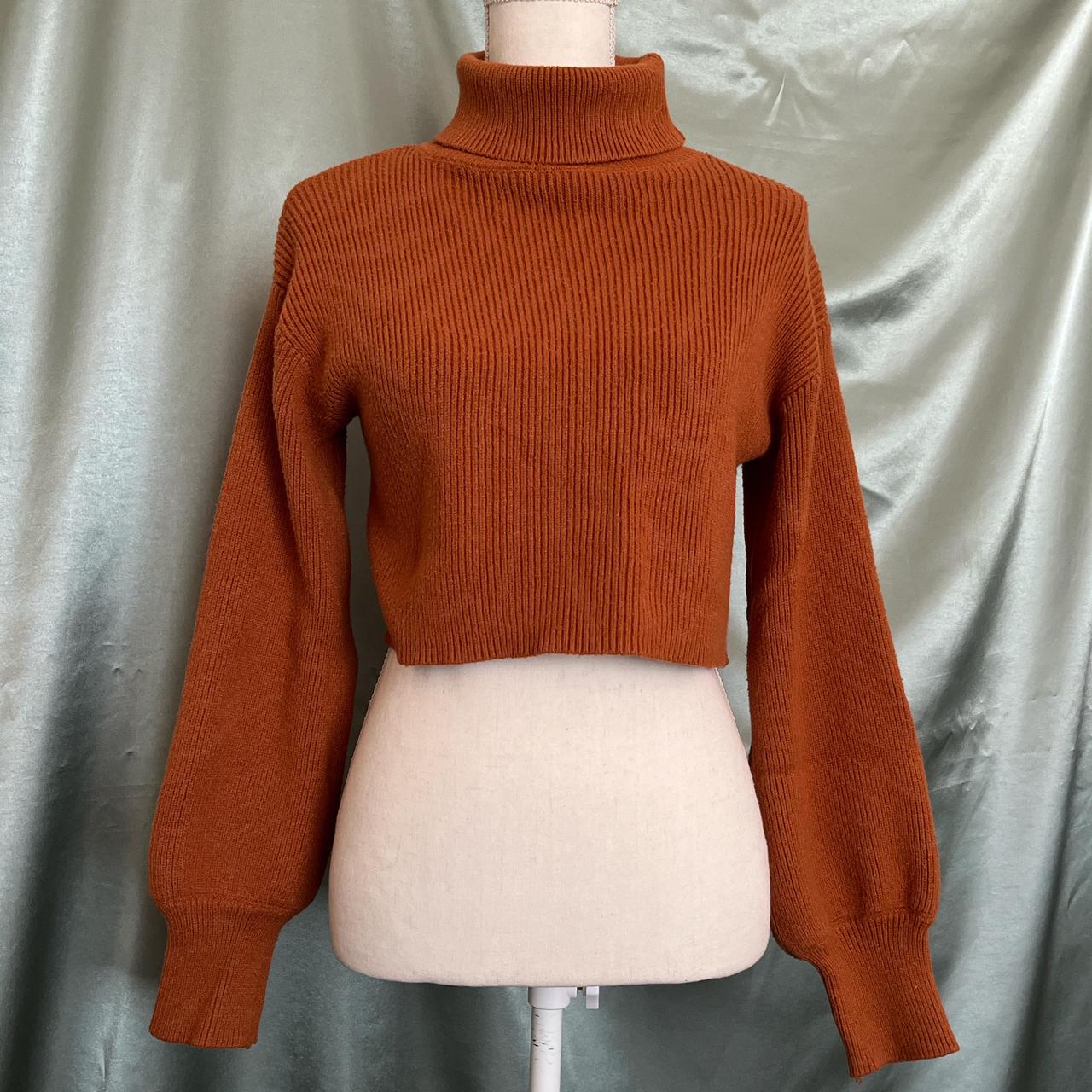 Rusty orange ribbed turtleneck sweater with long... - Depop