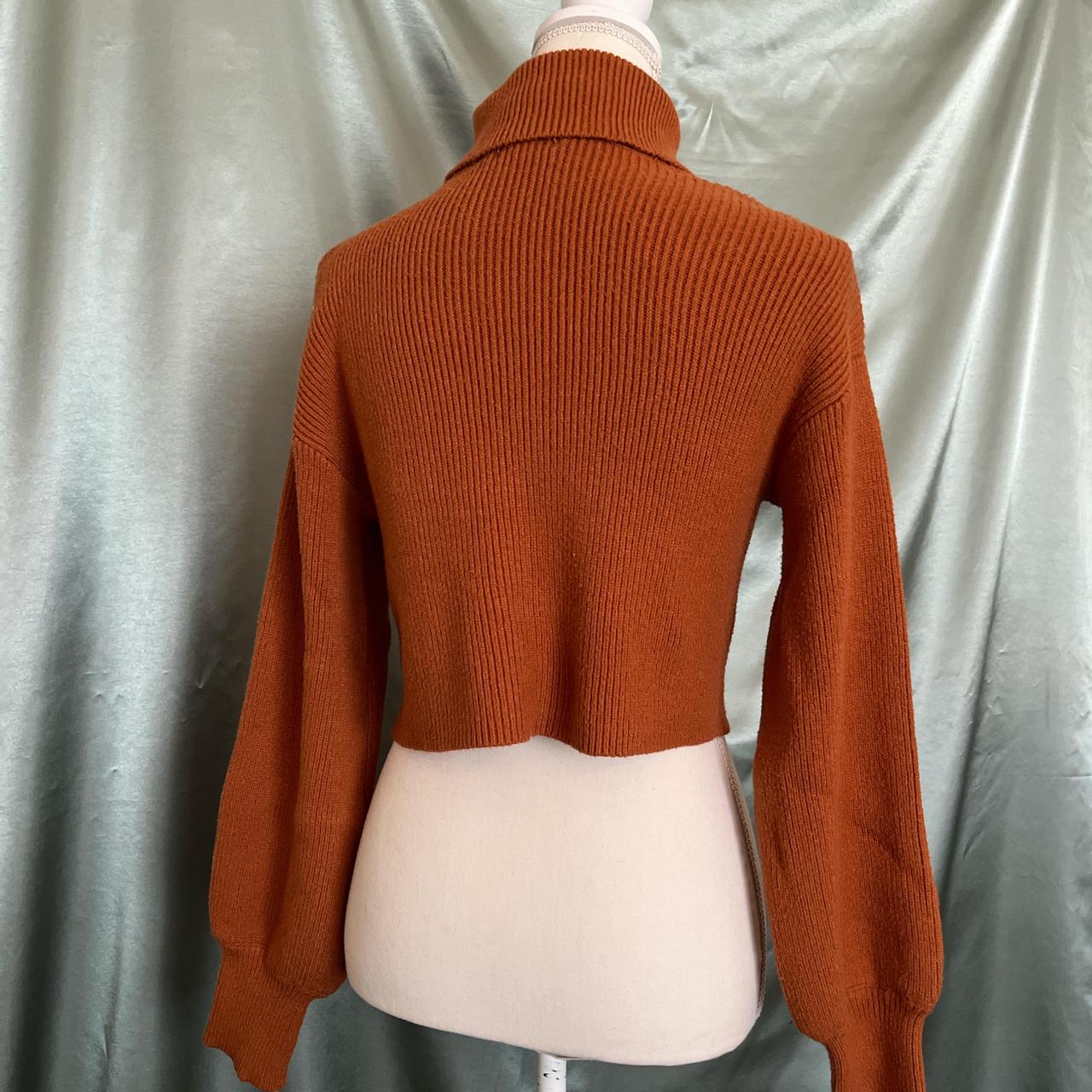 Rusty orange ribbed turtleneck sweater with long... - Depop