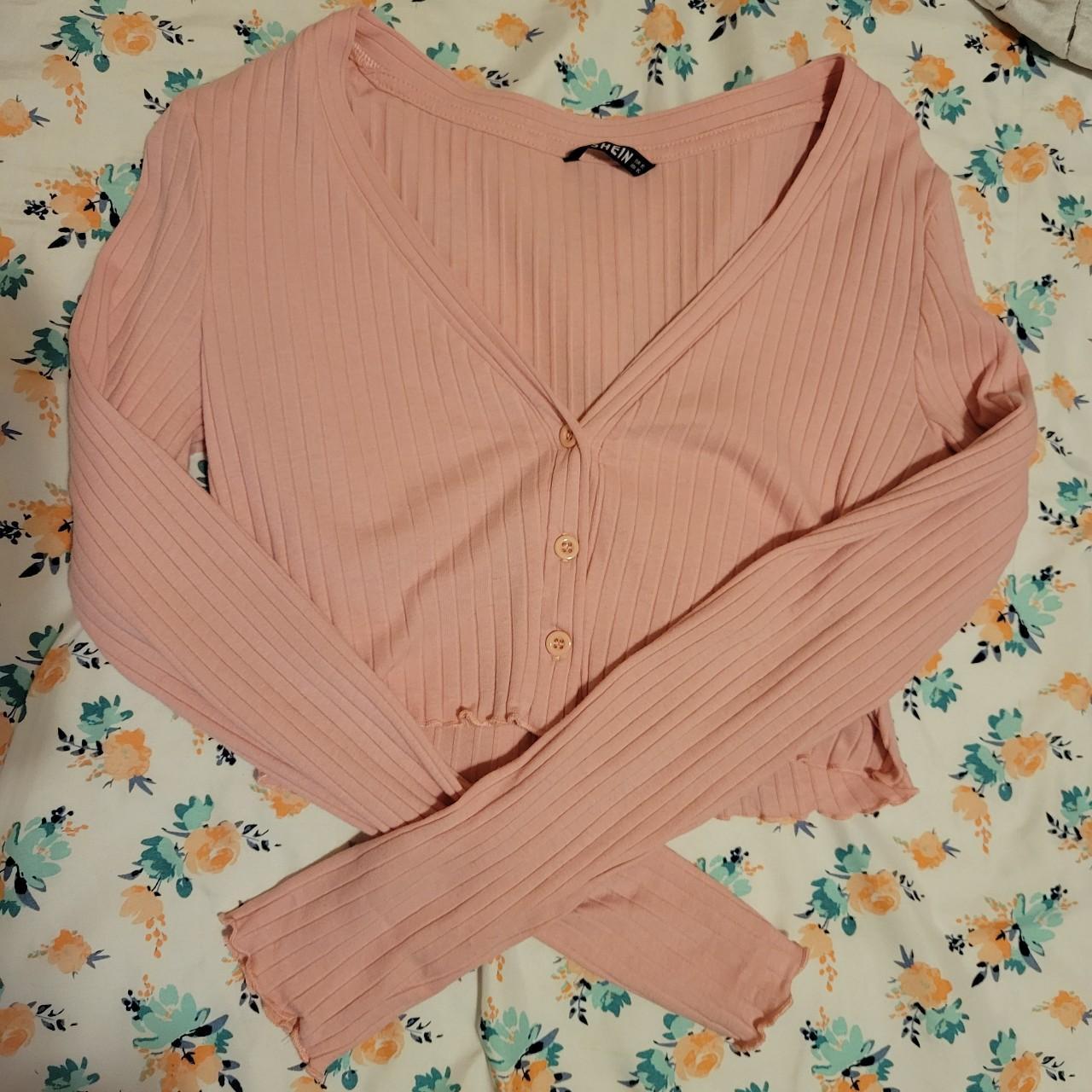 SHEIN pink lettuce trim cropped cardigan Size XS - Depop