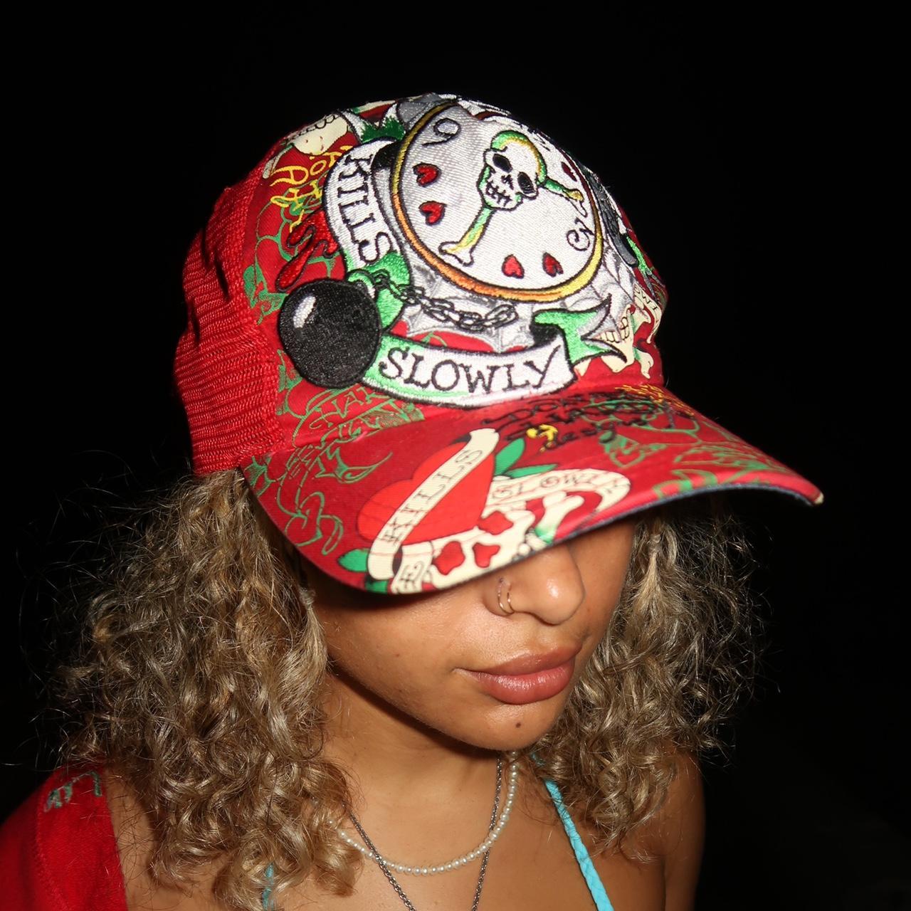 Red vintage Ed Hardy hat - Depop