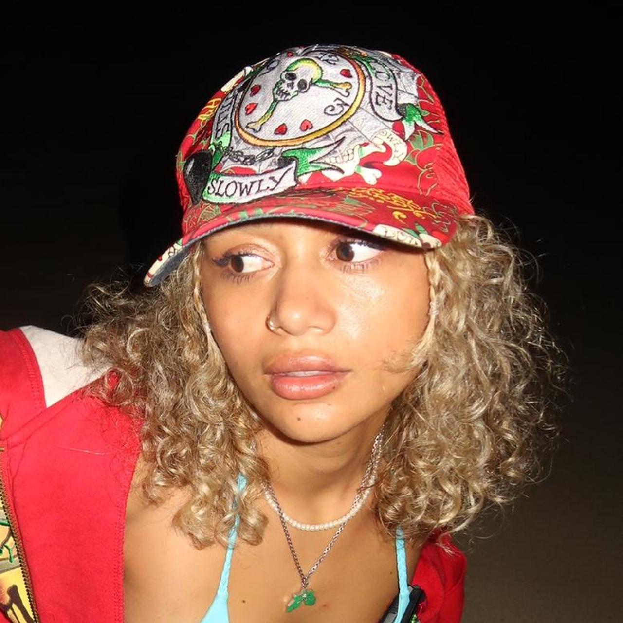 Red vintage Ed Hardy hat - Depop