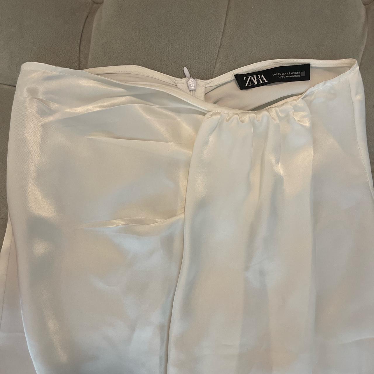 White Zara satin maxi skirt! Cinched in the back... - Depop