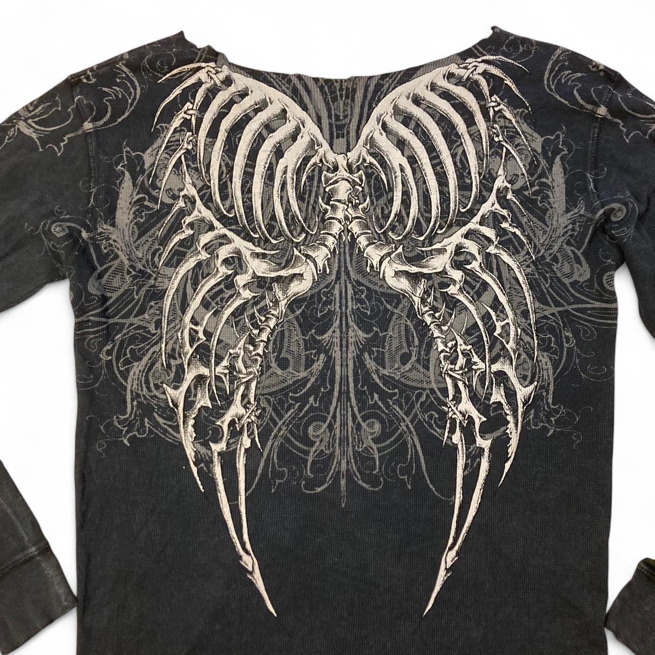 Rare affliction long sleeve Y2K grail skeleton wings... | Depop