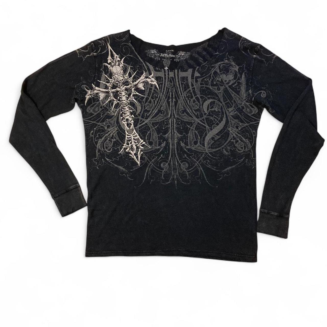 Rare affliction long sleeve Y2K grail skeleton wings... | Depop