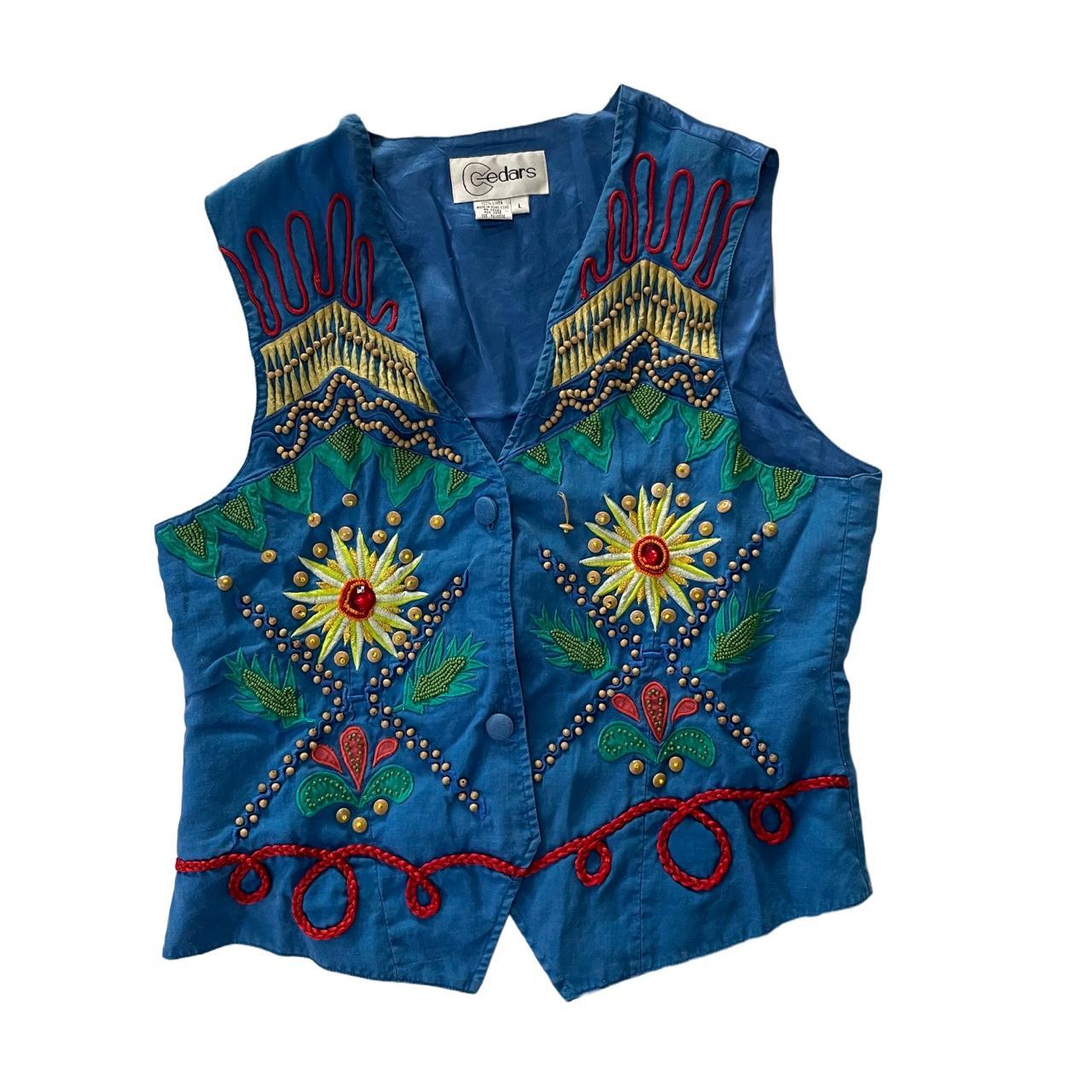 Funky jazzy flowery textured blue vest. The... - Depop