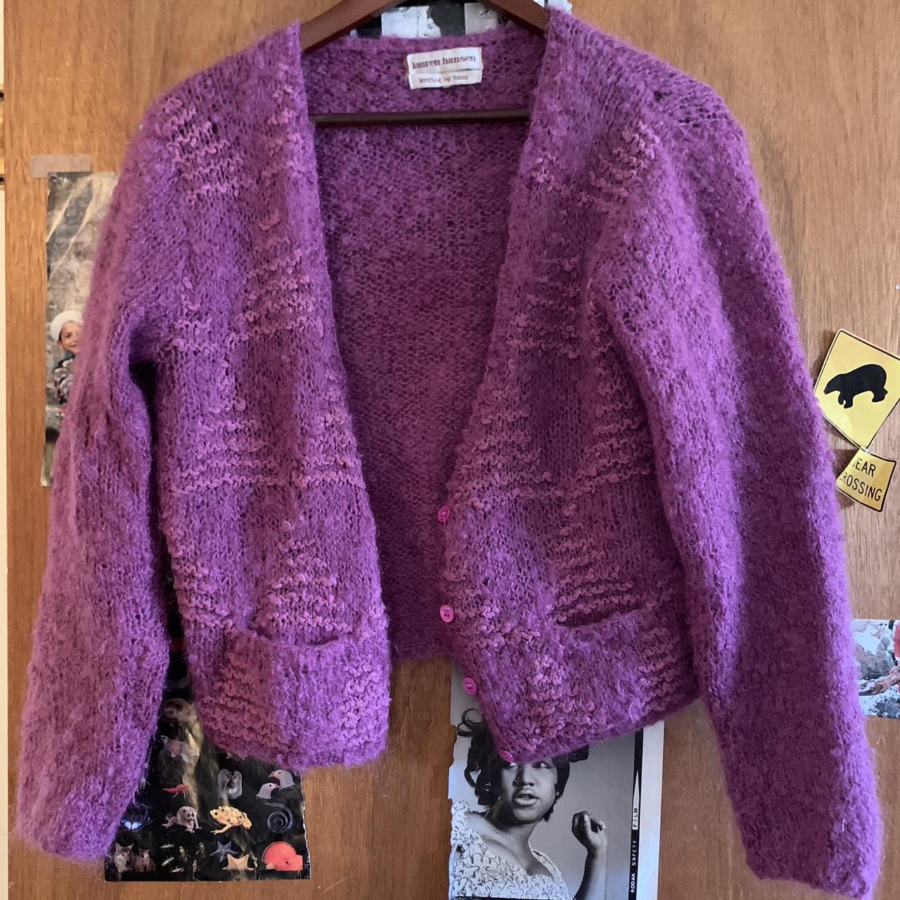 Vintage, handknit electric purple cardigan, unif... - Depop