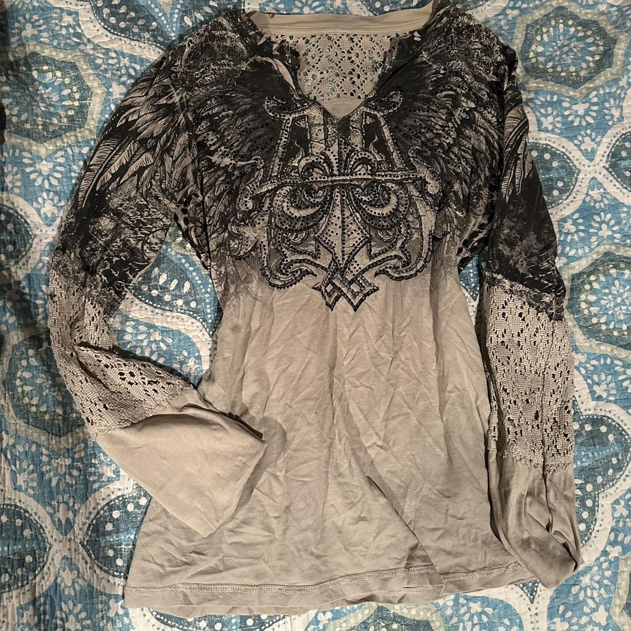 AFFLICTION long sleeve. so flattering and awesome.... - Depop