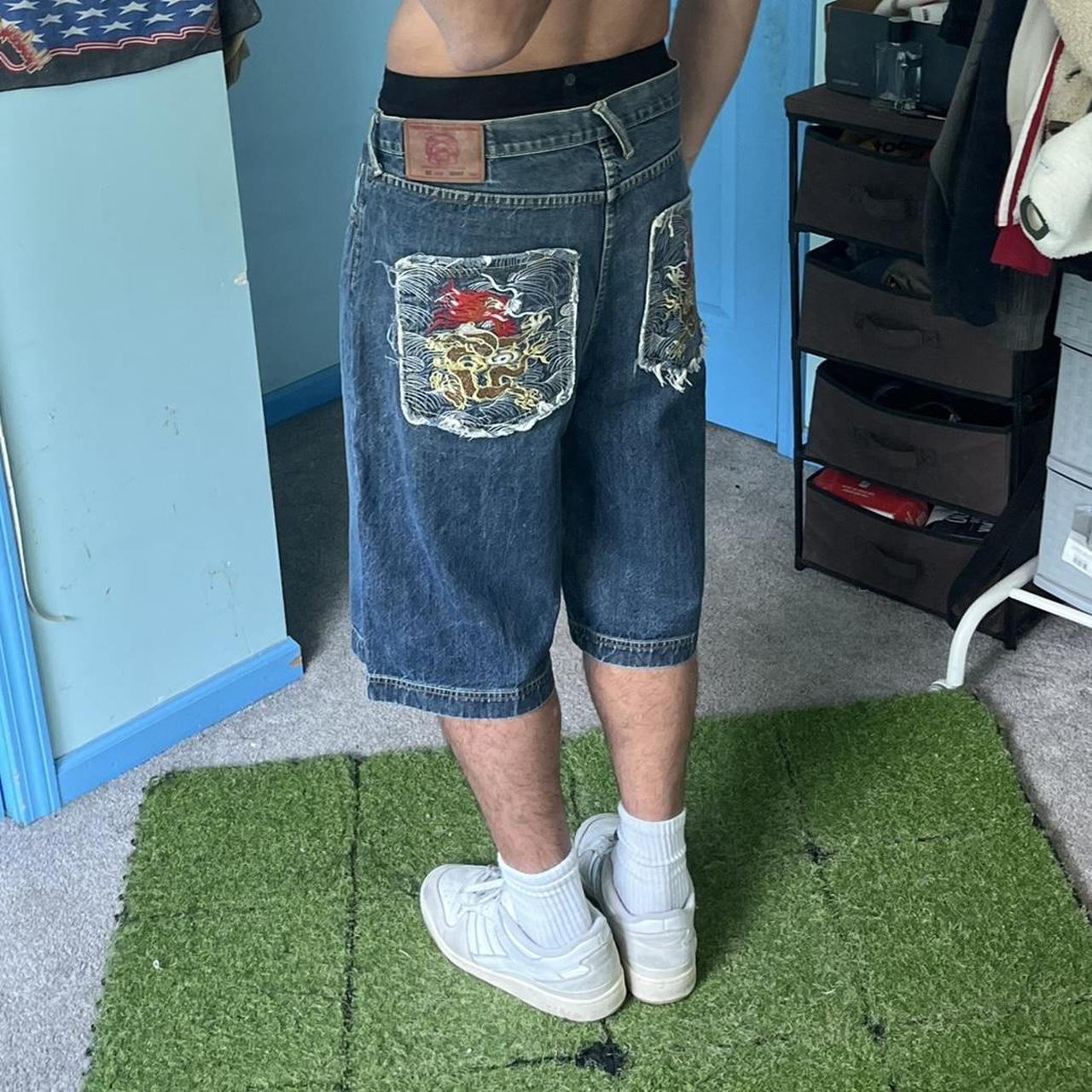 Y2K Baggy Jorts Red Monkey / 36 waist (I’m 6’1 for... - Depop