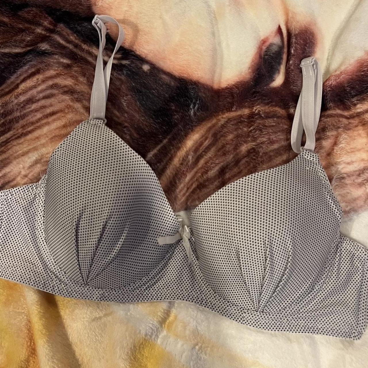 Coquette white and navy blue polka dotted bra with a... - Depop