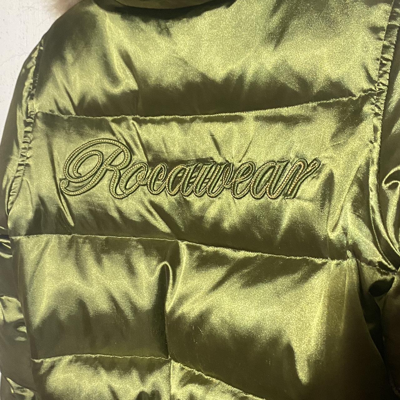 Rocawear green metallic puffer coat! Fur detail and... - Depop
