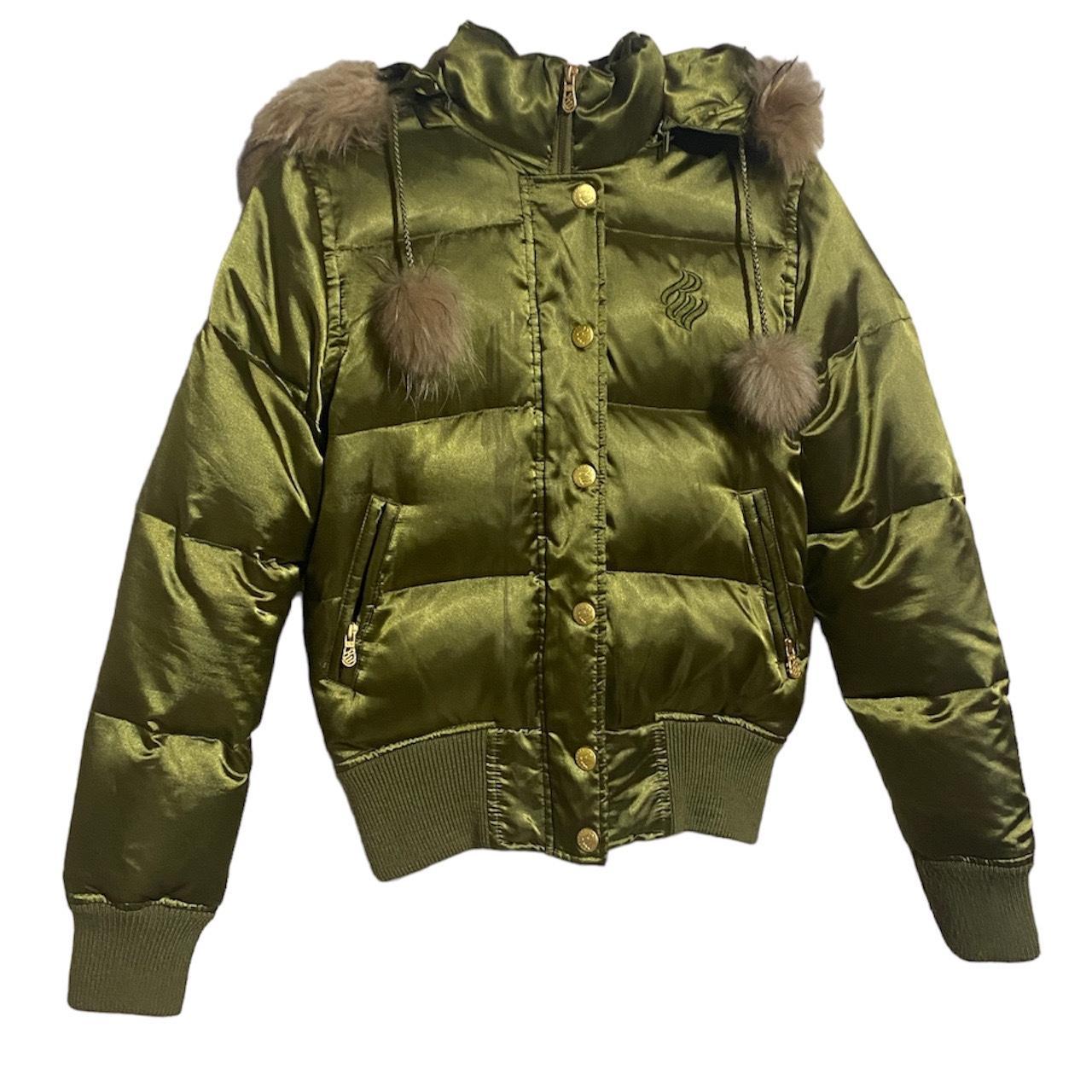 Rocawear green metallic puffer coat! Fur detail and... - Depop
