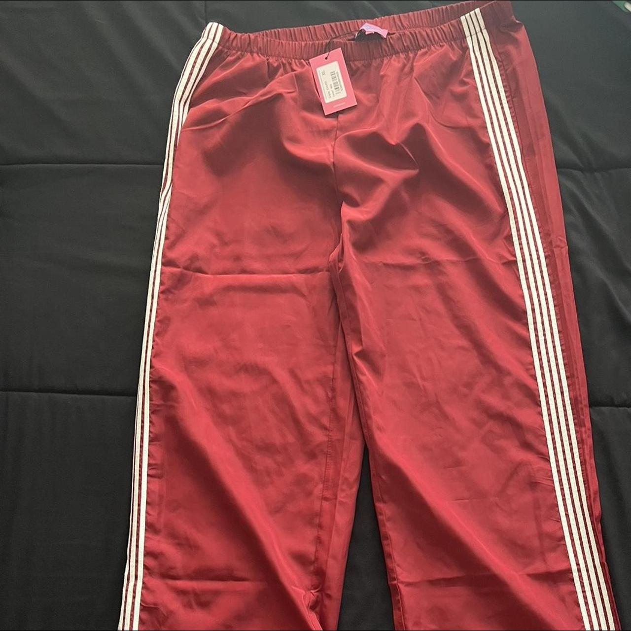 EDIKTED RED TRACK PANTS with tie springs at the... - Depop