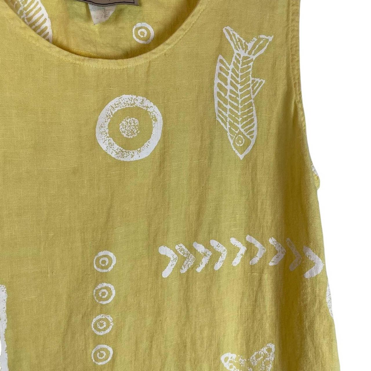 Vintage 90s linen fish themed pattern sleeveless... - Depop