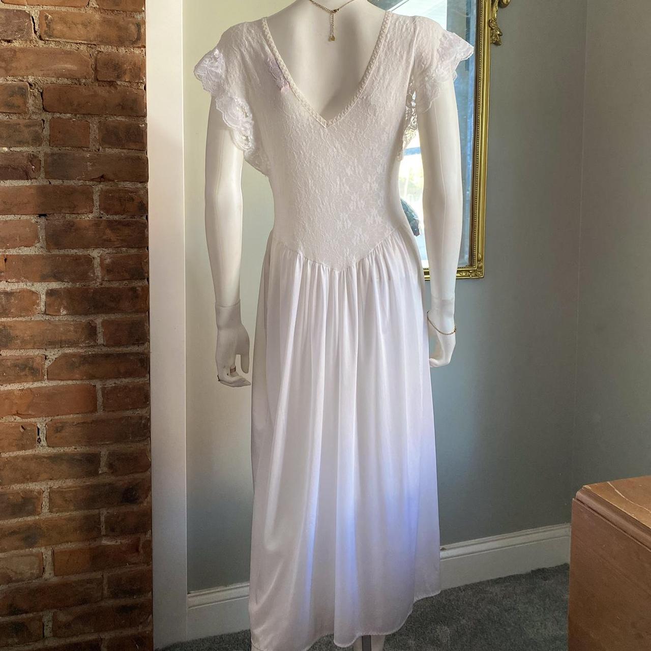 1960s white vintage lace slip dress with floral... - Depop