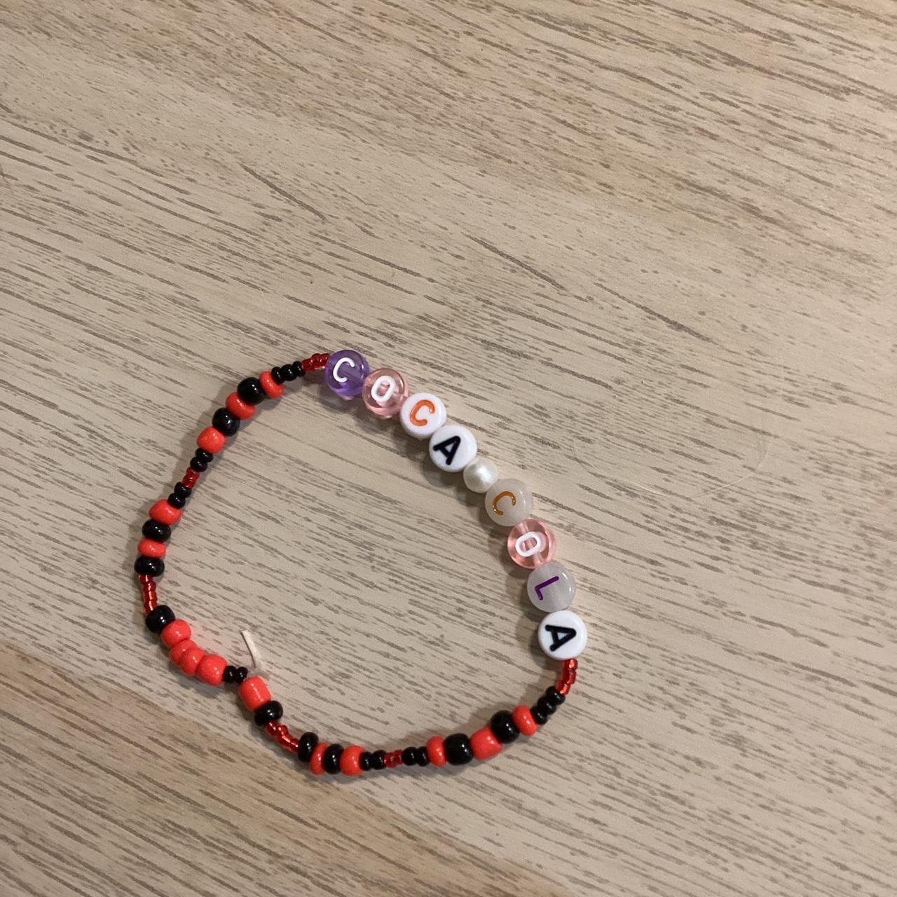 handmade coca cola beaded bracelet •modeled on... - Depop