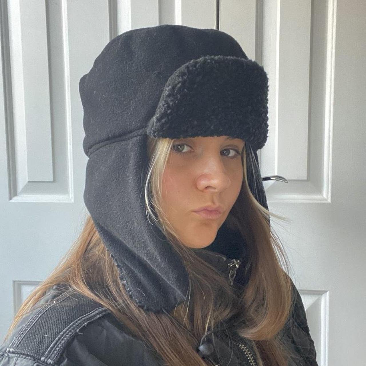 Vintage Black Trapper Hat Super warm, teddy bear... - Depop