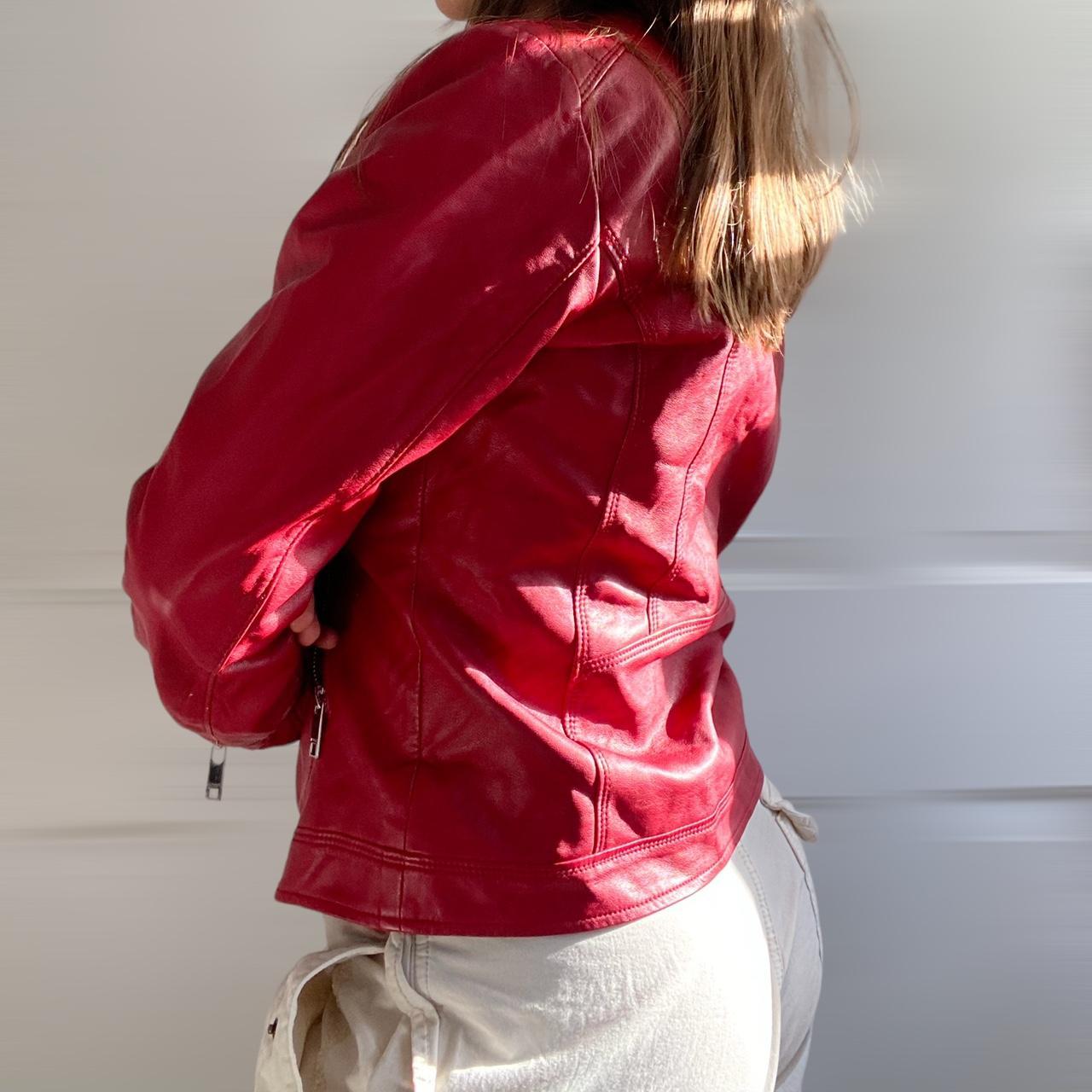 Red Vintage Leather Jacket Pinterest staple... - Depop