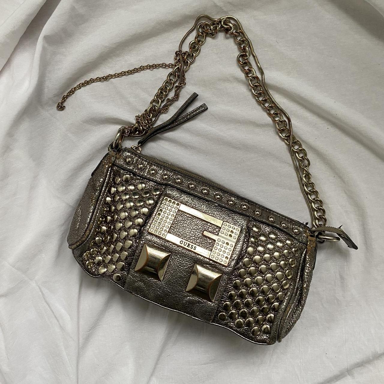 Vintage Guess Silver Studded Shoulder Bag 2000s... - Depop