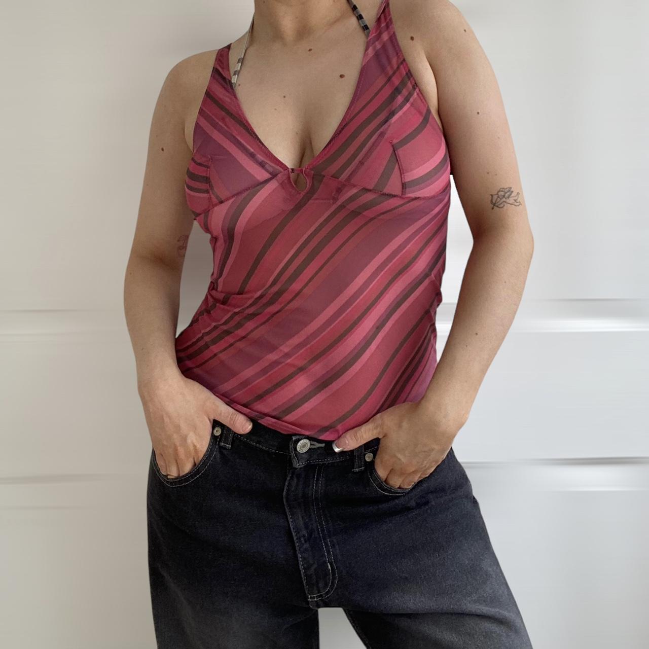 Pink and Brown 2000s Mesh Cami Stunning fit No... - Depop