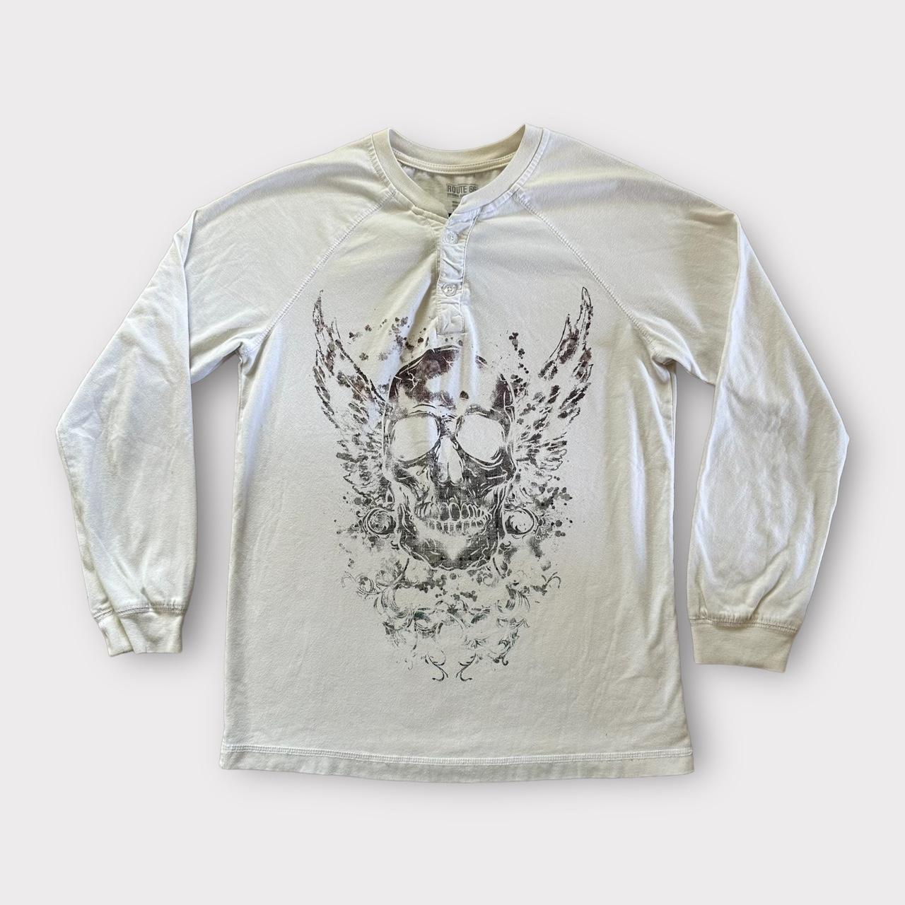 y2k cyber grunge mall goth skull print long sleeve... | Depop