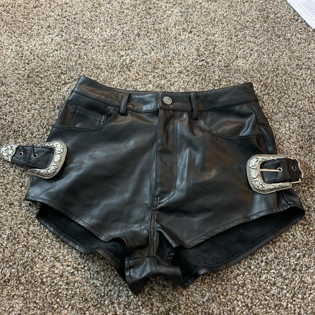 pleather buckle shorts from akira never worn size... - Depop