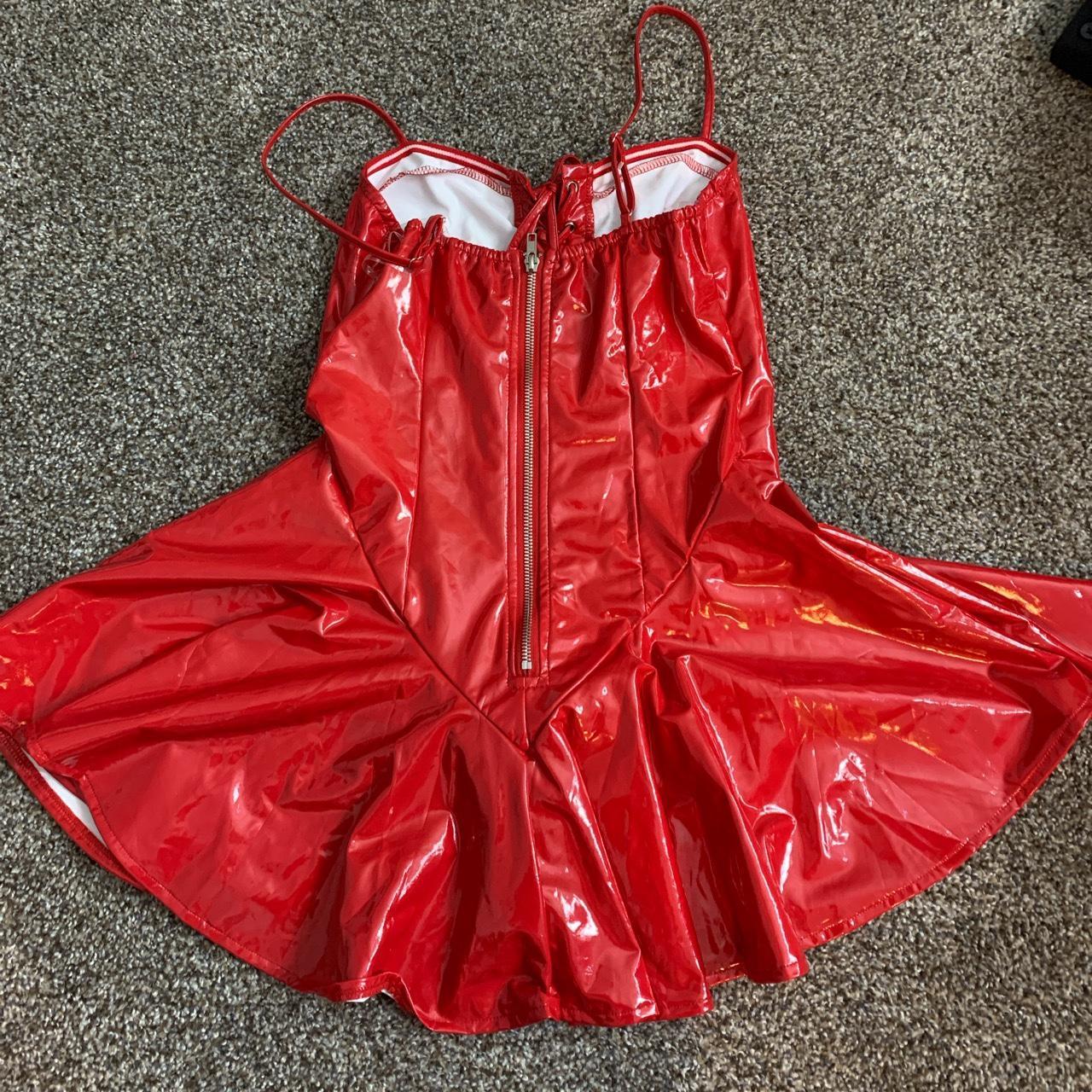 pvc fiery red dress with built in bottoms from... - Depop