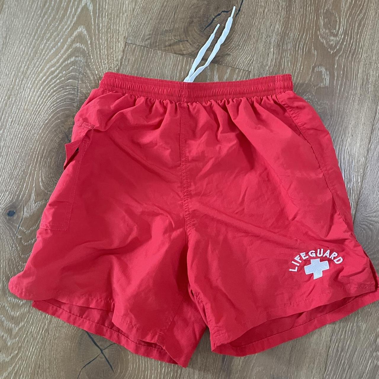 Red lifeguard shorts. Had liner but was cut out.... - Depop
