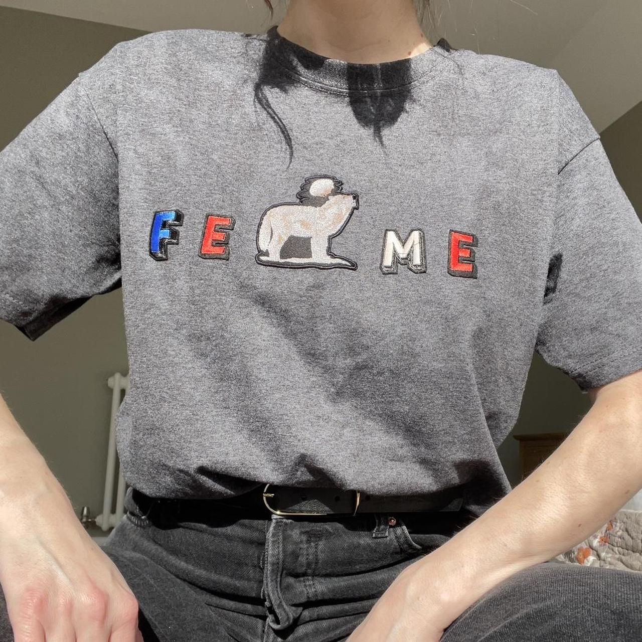 Femme wolf T-shirt Embroidered wolf (howling at... - Depop