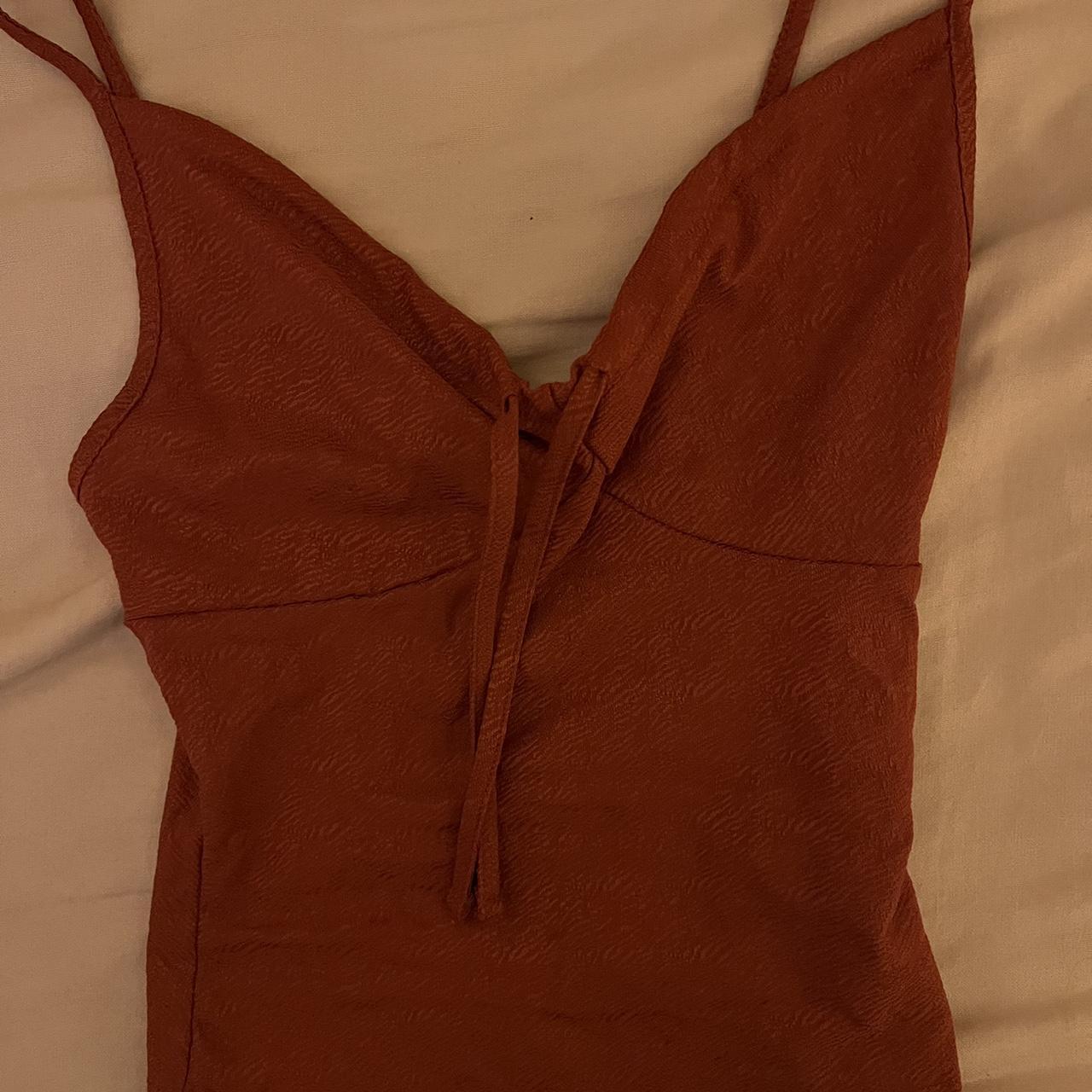 primark orange/burgundy tank top cami with sinching... - Depop