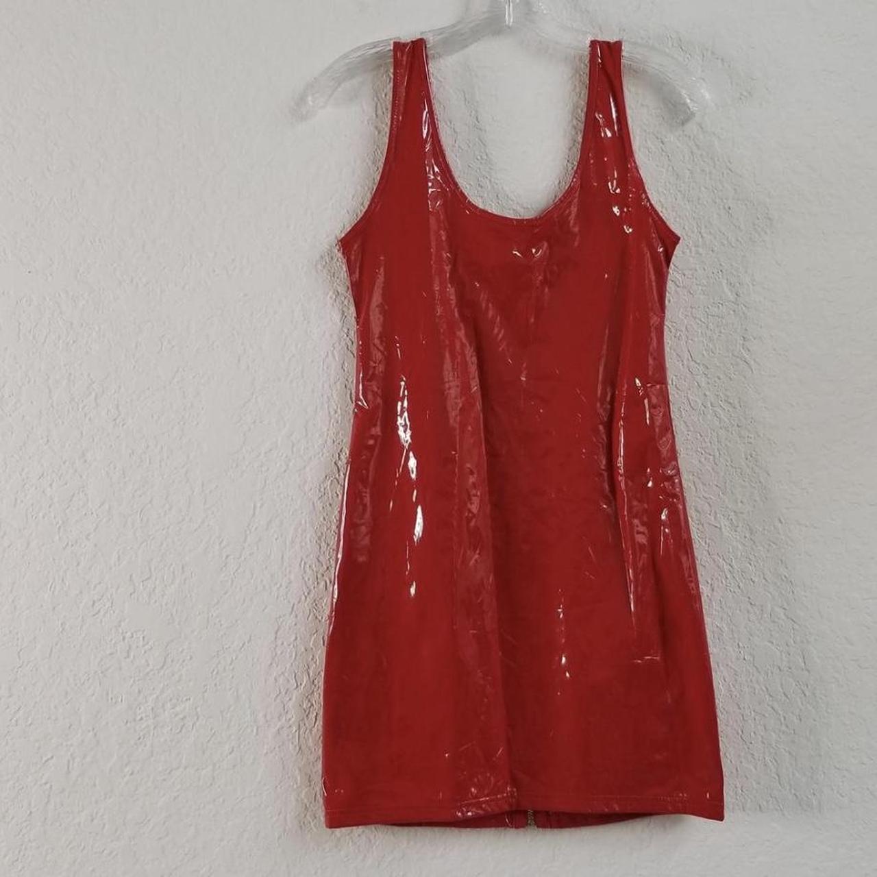 Wow! This bright red vinyl dress has such a sexy... - Depop