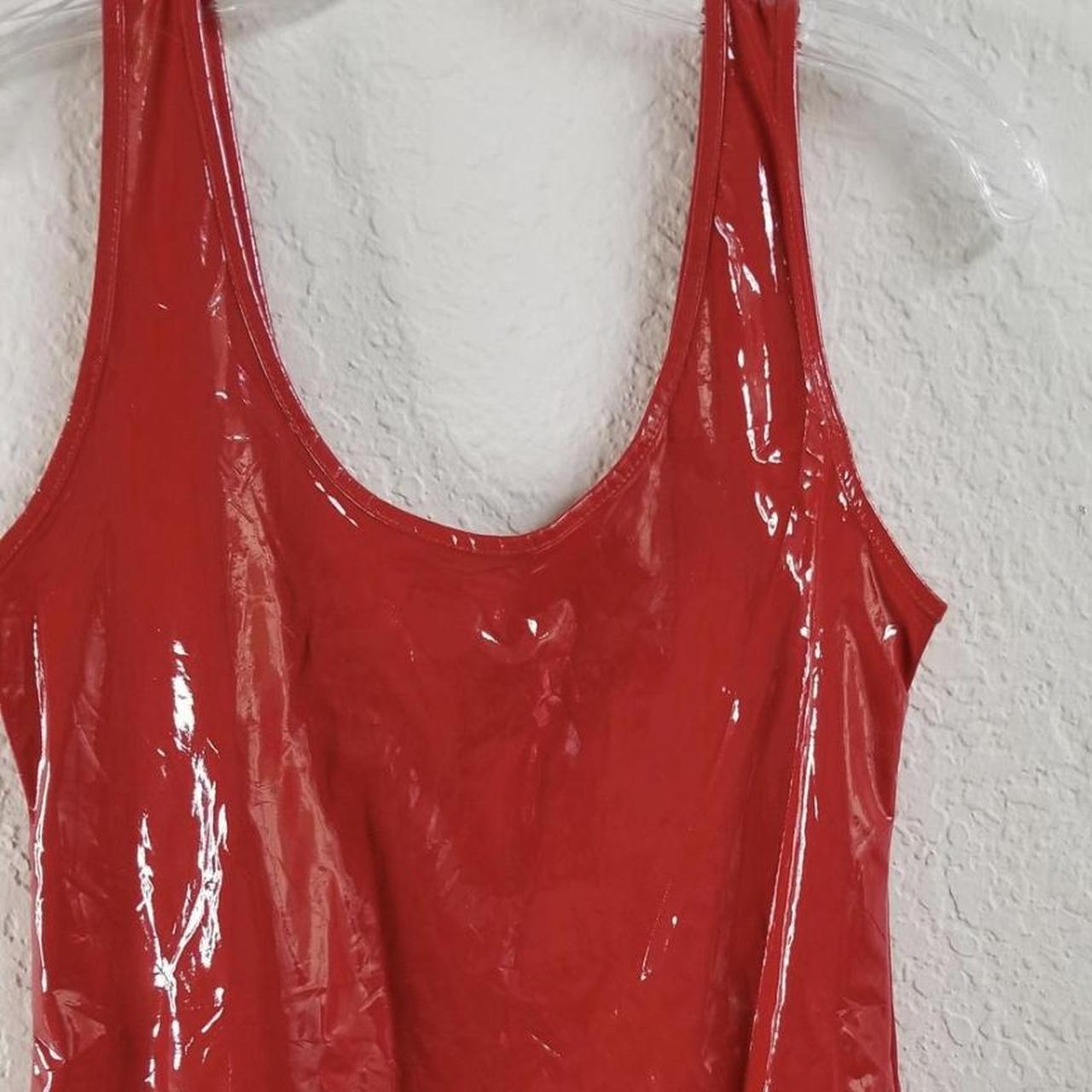 Wow! This bright red vinyl dress has such a sexy... - Depop
