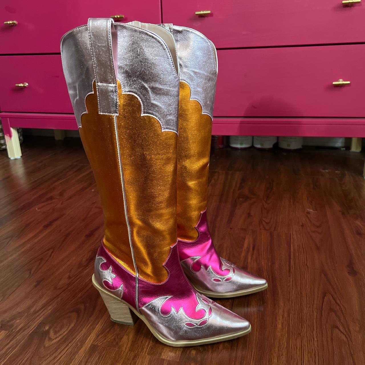 Metallic color block boots perfect for up coming... | Depop