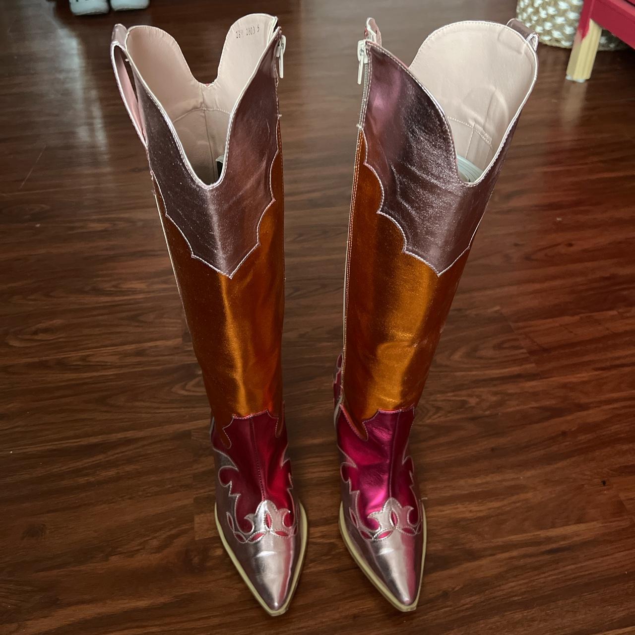 Metallic color block boots perfect for up coming... | Depop