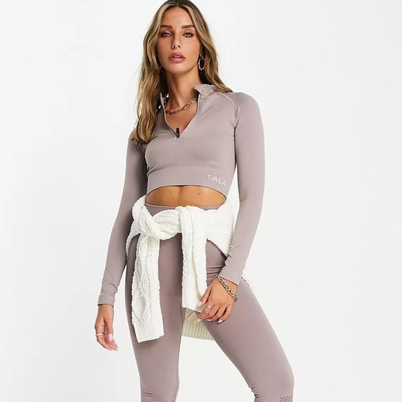 tala zip front gym long sleeve crop top in stone... - Depop
