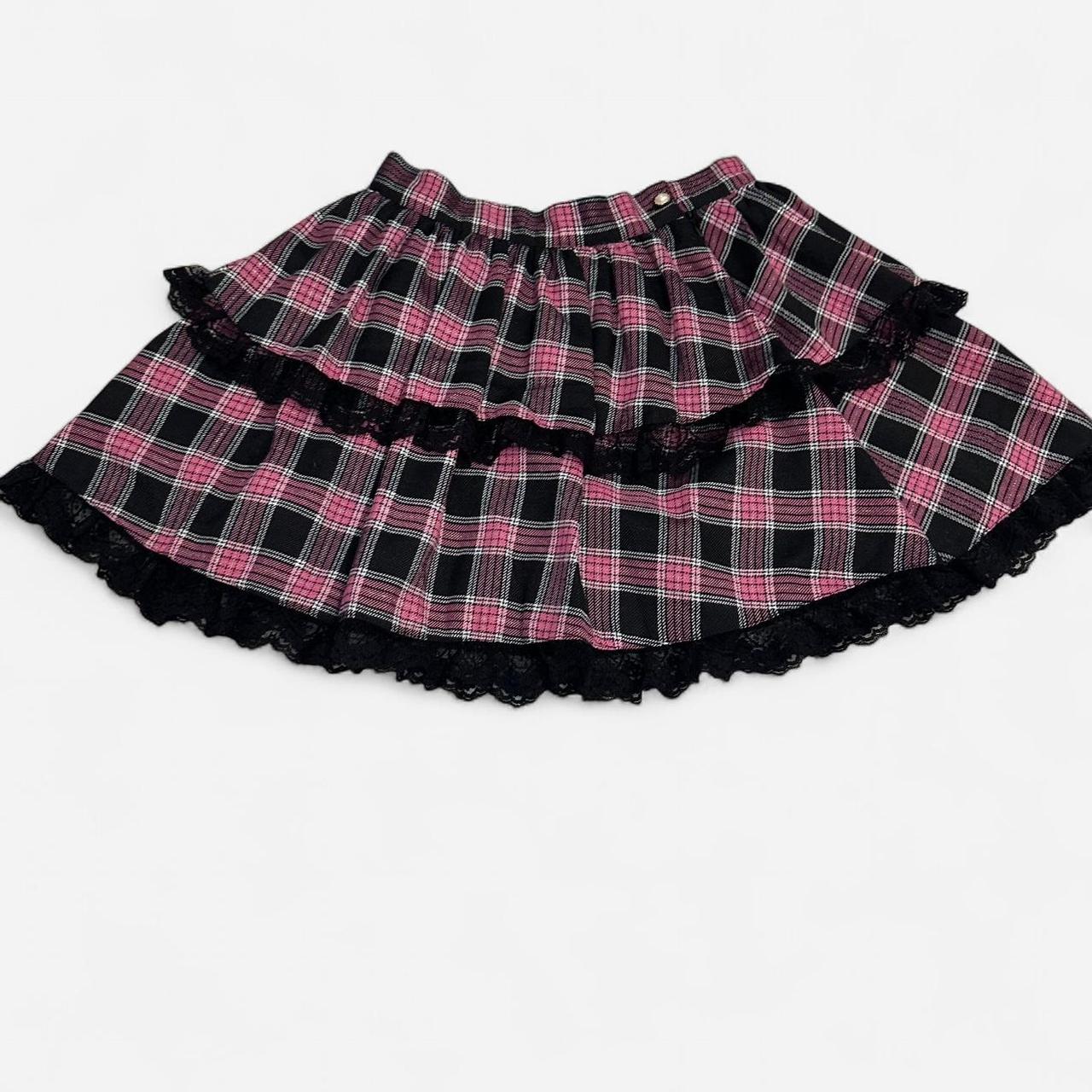 DIAMOND HONEY pink and black tartan ruffle skirt!... | Depop