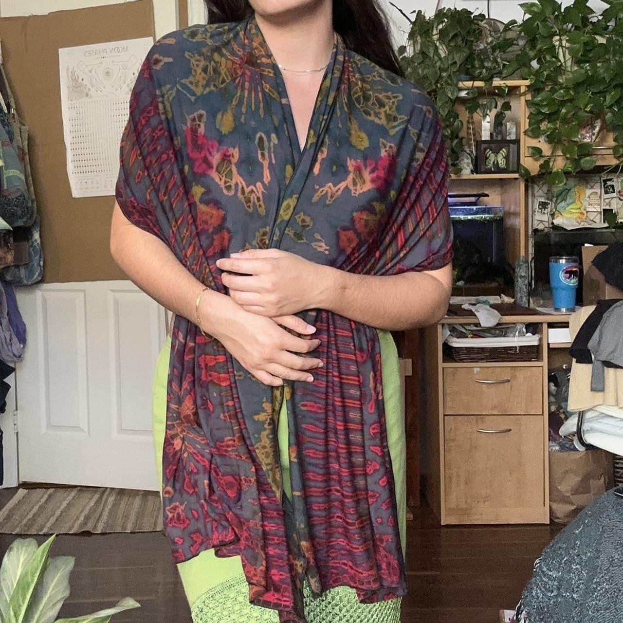 Tie dye large green red grey modal hippie yoga scarf - Depop