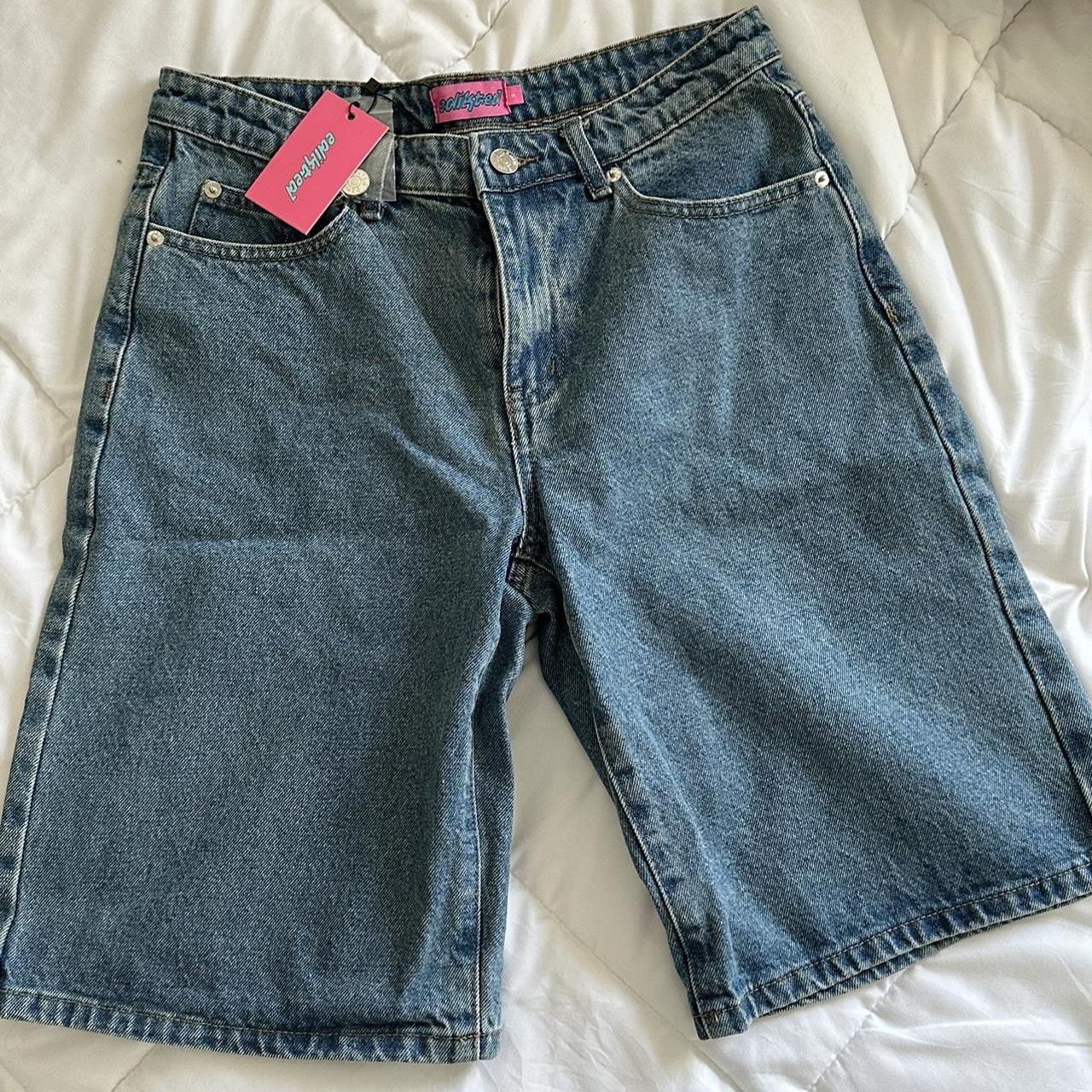 edikted medium wash bermuda shorts never worn with... - Depop
