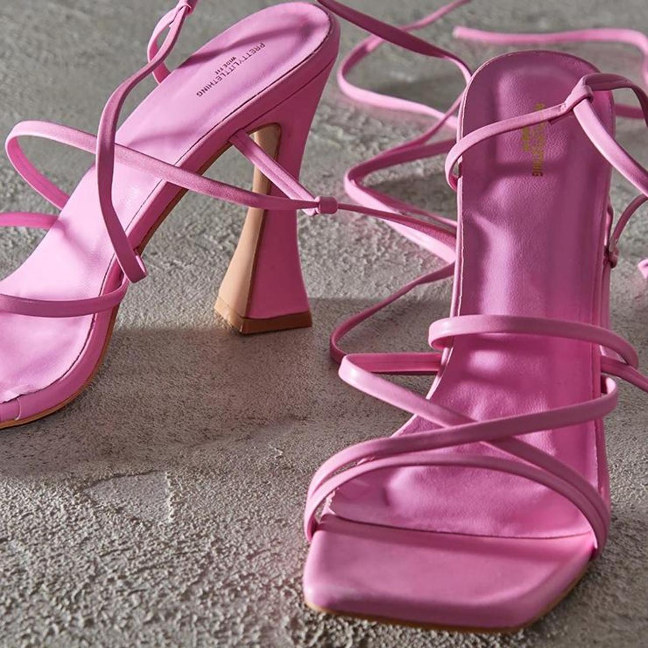 PLT pink square toe multi strap lace up heels - Depop