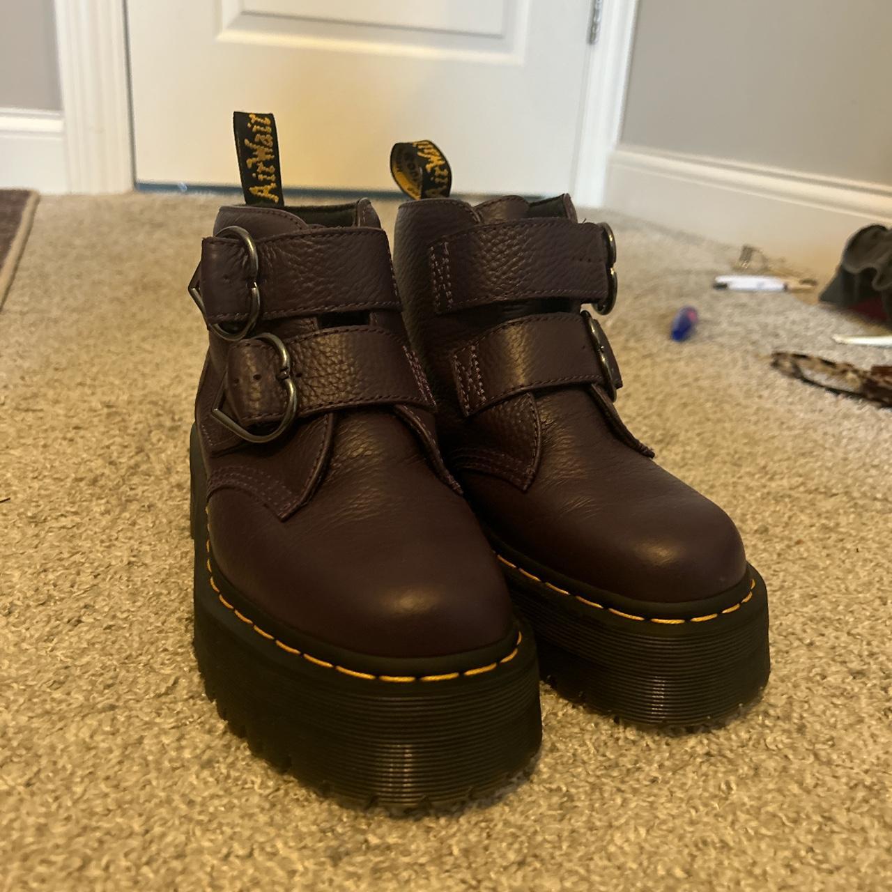 Dark purple platform doc martens with heart buckles,... - Depop