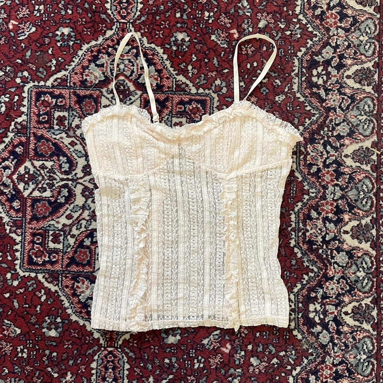 vintage 2000s all lace peachy cream cami tank top a... | Depop