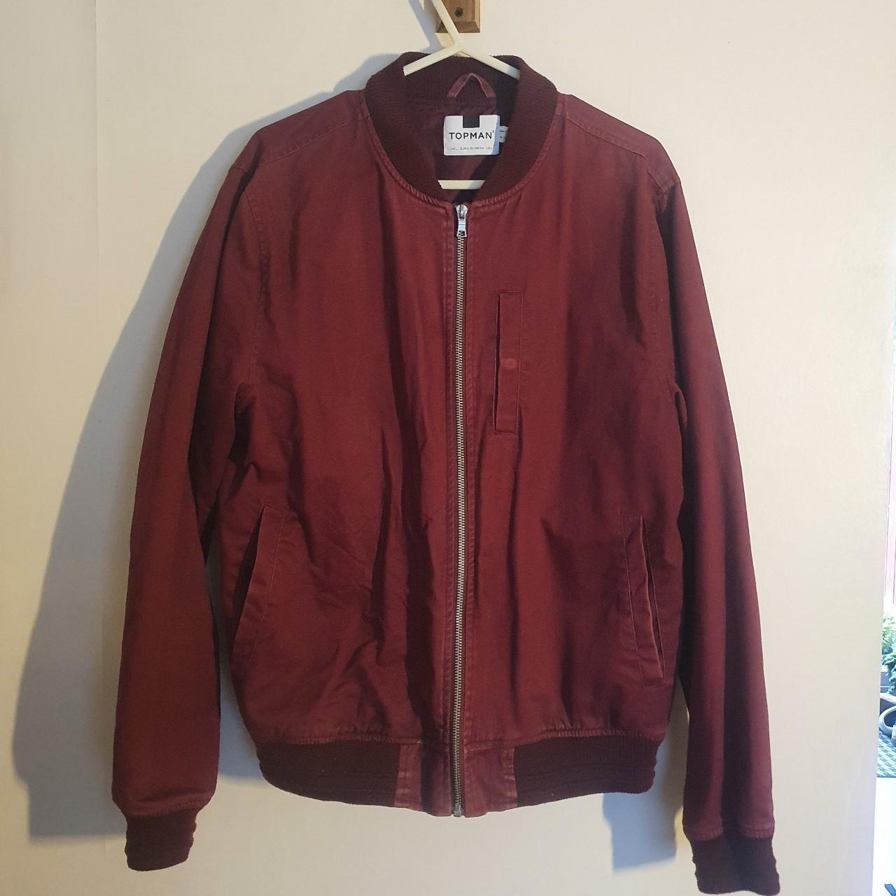 Topman Bomber Jacket. Burgundy bomber jacket. Size... - Depop
