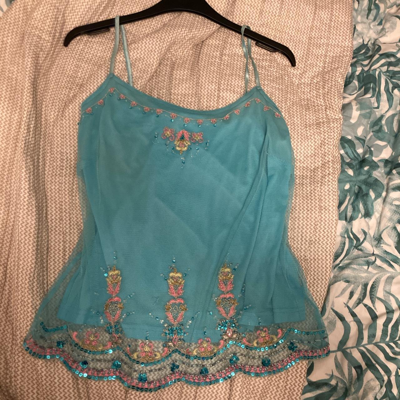 Most beautiful blue embroidered cami top from... - Depop