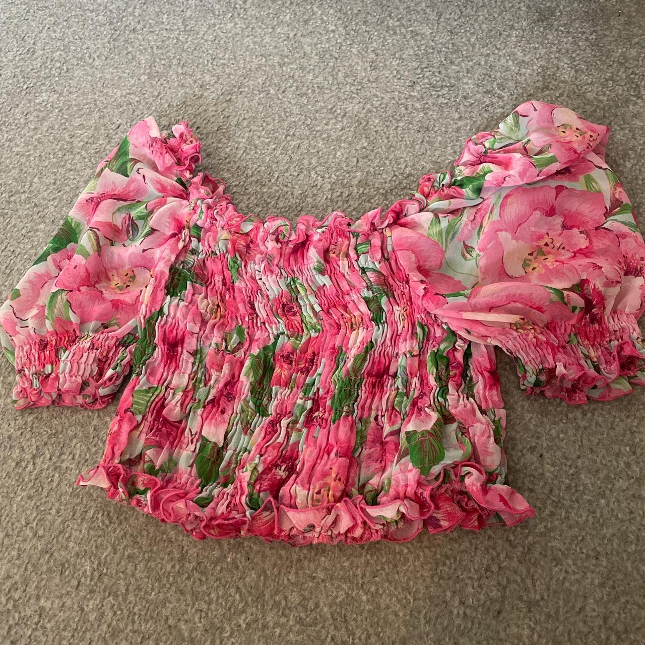 ZARA floral pink crop top Size xs Worn once... - Depop
