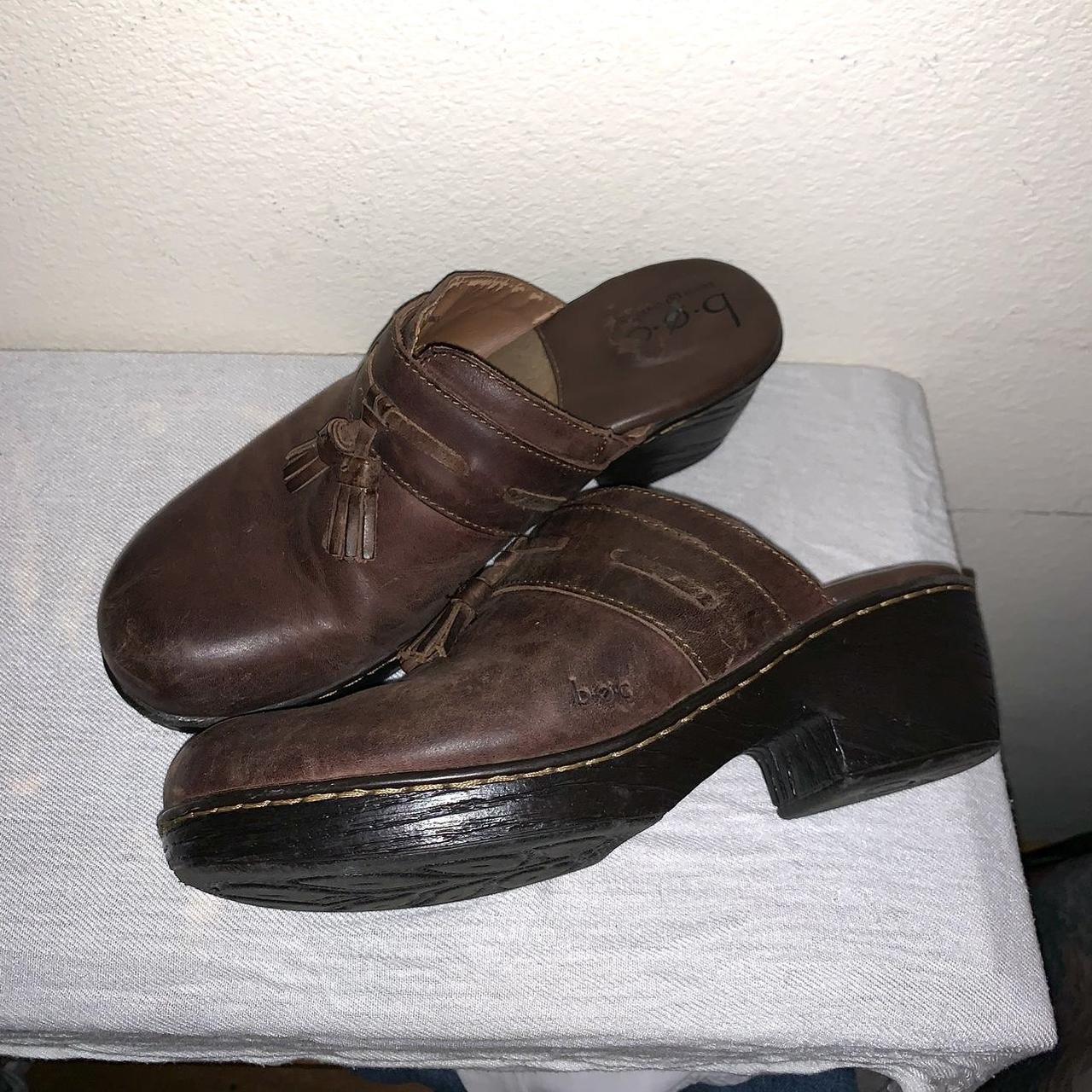 vintage platform clogs by b.o.c, cute with patterned... - Depop